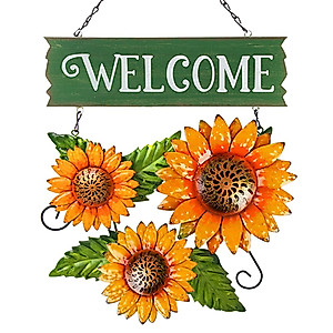 Sunflower Welcome Sign for Front Door, Sunflower Wreath, Hanging Fall Sunflower Welcome Door Sign for Outdoor, Farmhouse, Patio, Garden, Home (Metal)