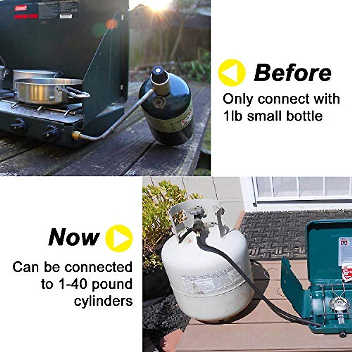 WADEO 8 Feet Propane Adapter Hose with QCC1/Type1 Tank Connects 1 lb Portable Appliance to 1-20lb Propane Tank for Weber Q Grill, Coleman Grill, Camp Stove and More