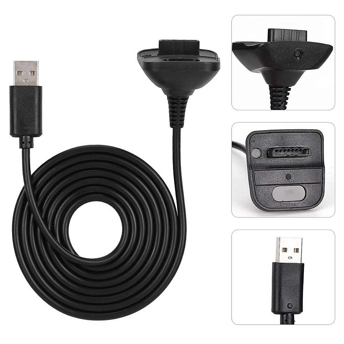 2 in 1 USB Fast Charging Cable for Microsoft Xbox 360 Controller, Charger Cord for Xbox 360 Game Controller, 1.5m/4.92ft(Black)