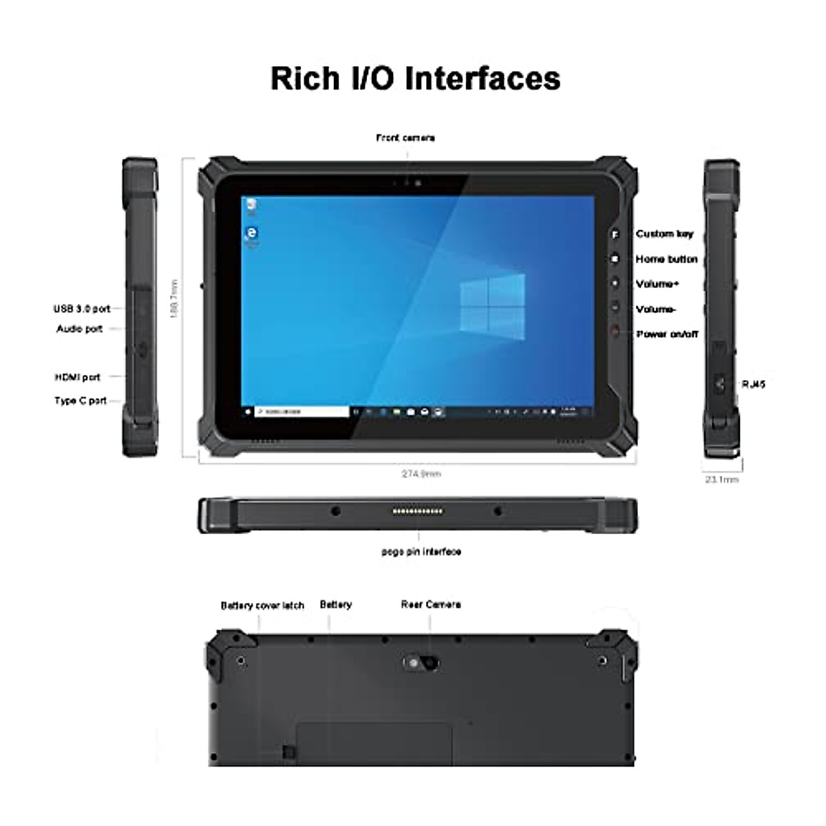 Vanquisher [2022 Launched] 10-inch Rugged Tablet PC Windows 11 Pro, New GEN CPU | 8GB RAM + 128GB ROM | 4G LTE | High Accuracy GPS GNSS | Military Grade for Enterprise Field Work
