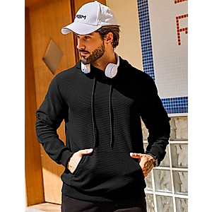 COOFANDY Men's Gym Sweatshirt Long Sleeve Fashion Workout Athletic Hoodies Lightweight Hooded T Shirt Black