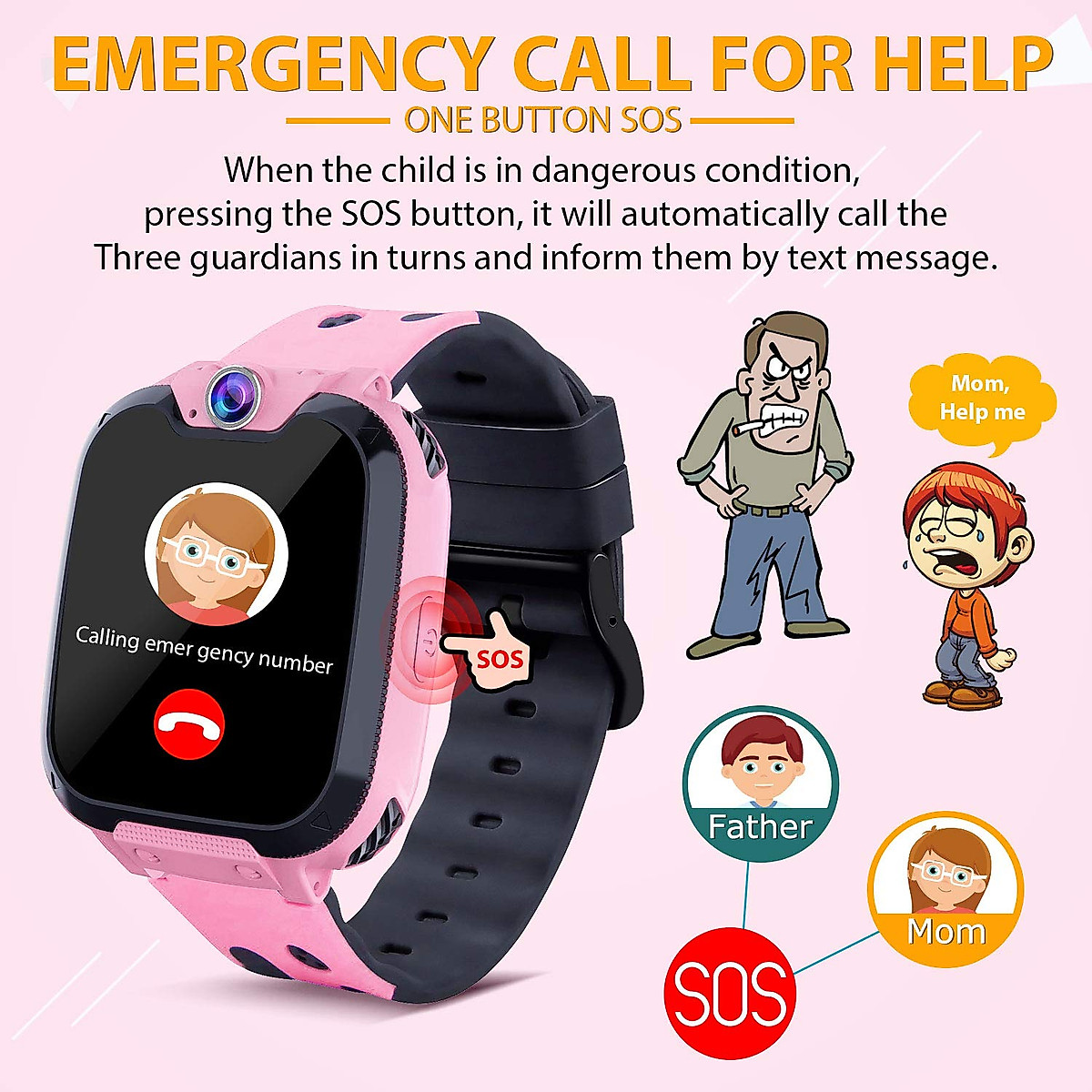 Smartwatch for Kids-Kids Smart Watch with Clock Phone for Girls Boys HD Touchscreen with Call SOS Music Player Games Camera Calculator Alarm Clock Smart Watch Birthday Gifts for Kids Age 4-12 PINK