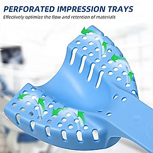 Annhua Dental Impression Trays Autoclavable 10 PCS, Perforated Impression Trays Set Plastic Teeth Holder for Dental Clinic, Lab Equipment, Dental Students - Blue