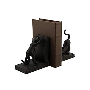 Deco 79 Polystone Cat Reading Bookends, Set of 2 7"H, 6"W, Black