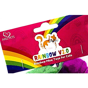 AXEL PETS 20 Colorful Rainbow V2.0 Mice with Catnip and Rattle Sound Made of Real Rabbit Fur Interactive Catch Play Mouse Toy for Feline Cat, Pack of 20 Mice