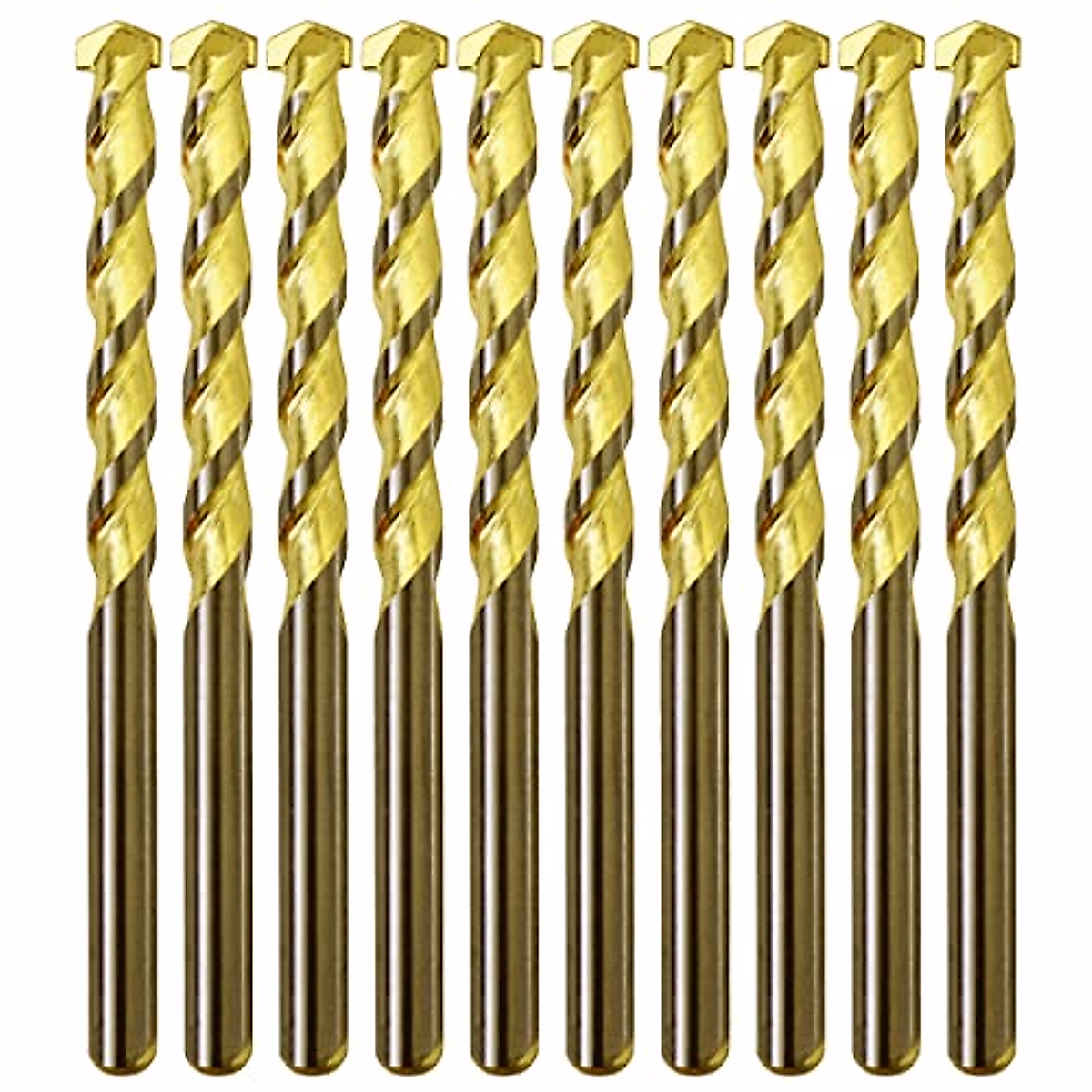 Masonry Drill Bit Set 1/8 in. Carbide Tip Golden Flute Drill Concrete Rock-10Pcs