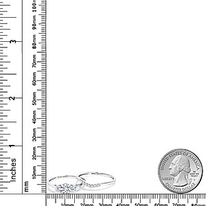 Gem Stone King 10K White Gold Multi-Color Multi and White Lab Grown Diamond 3-Stone Bridal Engagement Wedding Ring Set For Women (0.74 Cttw, Gemstone, Round 5MM, Size 6)