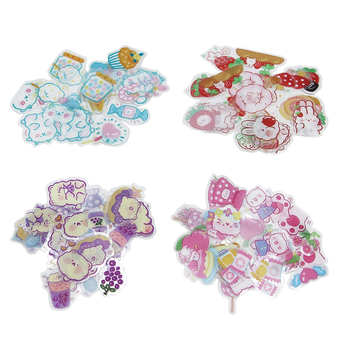 Aimeio Super Cute Cartoon Animals Transparent PVC Stickers for Diary Calendar Albums Decoration Scrapbook Planner Journal Child DIY Toy School Office Supplies,4 Pack