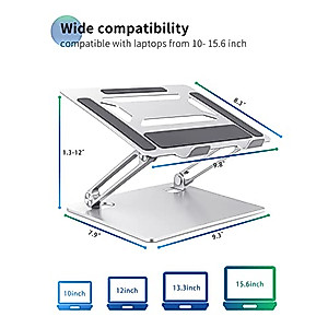 SOUNDANCE Laptop Stand for Desk with Stable Heavy Base, Adjustable Height Multi-Angle, Ergonomic Metal Riser Holder, Foldable Mount Elevator, Compatible with 10 to 15.6 Inches PC Computer, Silver