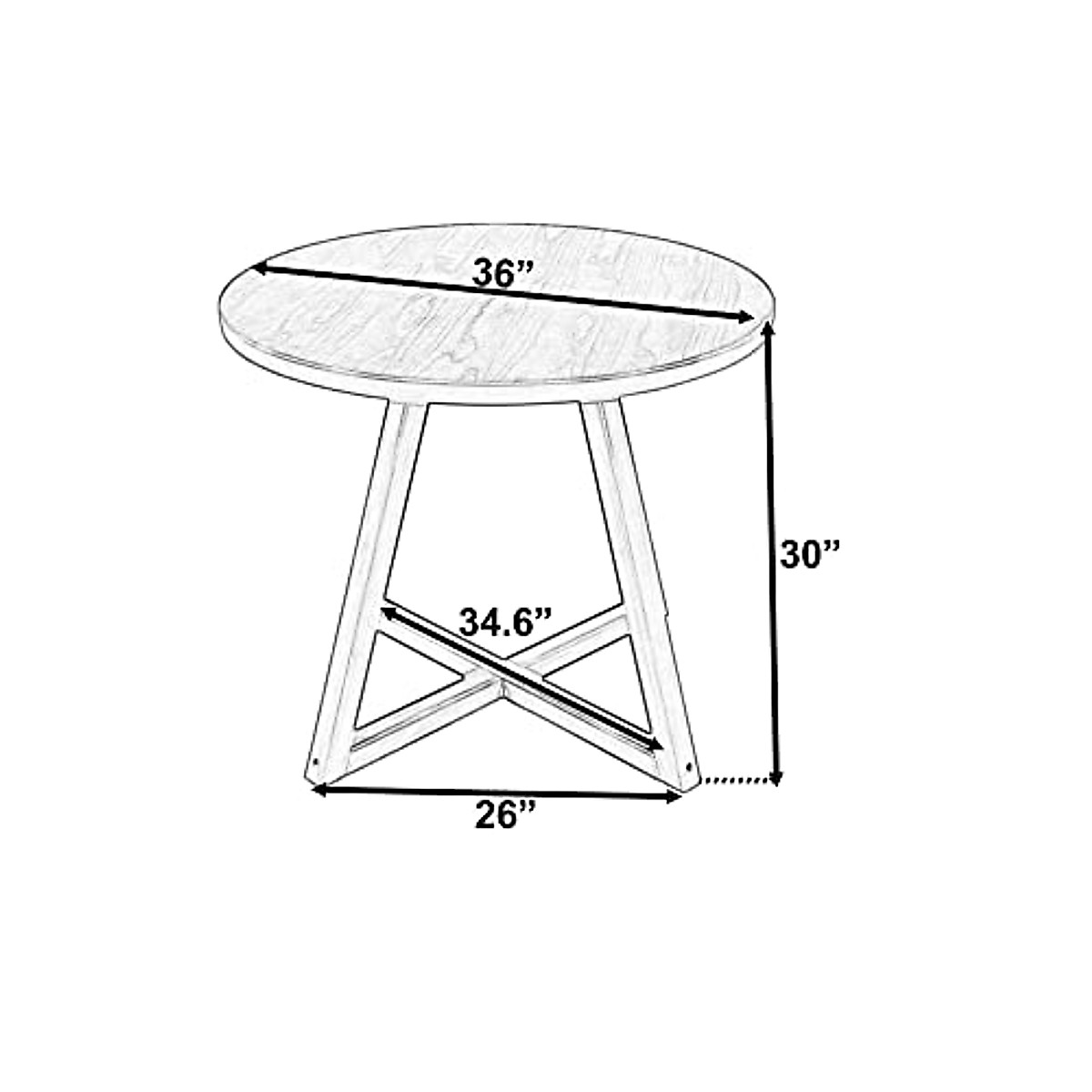 Knocbel Mid-Century Modern Round Dining Table with X-Shaped Base, Ideal for Small Spaces, 200lbs Weight Capacity, 36" Dia x 30" H (Gray)