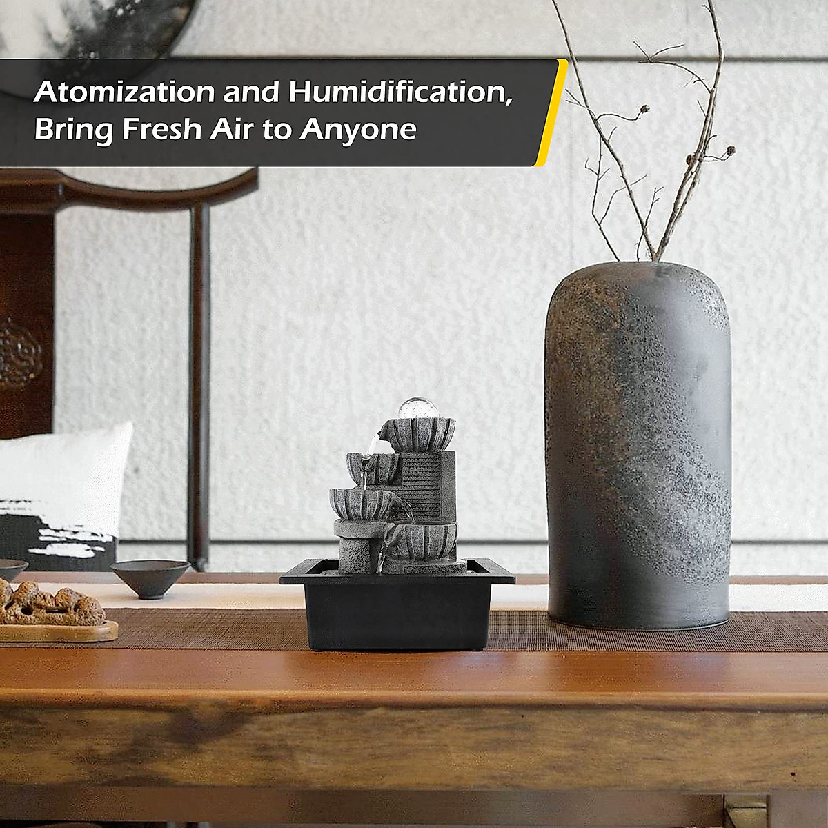 Dyna-Living Water Fountains Indoor Tabletop Water Fountain with LED Rolling Ball Feng Shui Waterfall Fountain for Modern Home Decor Office Living Room Decoration Home Gifts for Friends