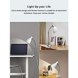 Desk lamp Eye-Caring Table Lamps, 360°Rotation Gooseneck Clip on Lamp, Clip On Reading Light, Portable Reading Book Light, Clamp Light, Study Desk Lamps for Bedroom and Office Home Lighting (White)