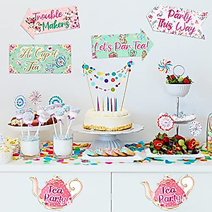 20 Pieces Floral Tea Party Sign Tea Party Decorations Directional Sign Cardboard Yard Signs for Outdoor Lawn Arrow Sign for Tea Party Bridal Shower