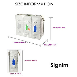 Signim 216 Separate Recycling Waste Bin Bags for Kitchen Home Recycle Garbage Trash Sorting Bins Organizer Waterproof Baskets Compartment Container, White (Set of 3 Pack)
