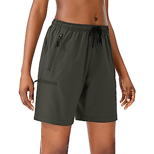 SANTINY Women's Hiking Cargo Shorts Quick Dry Lightweight Summer Shorts for Women Travel Athletic Golf with Zipper Pockets(Army Green_M)