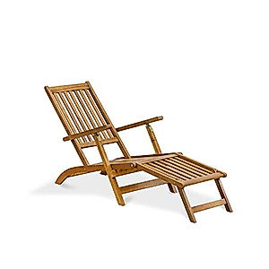 East West Furniture BSLCDNA Salinas Patio Chaise Lounge - Outdoor Acacia Wood Sunlounger Chairs for Poolside, Deck, Lawn, 59x21x35 Inch, Natural Oil
