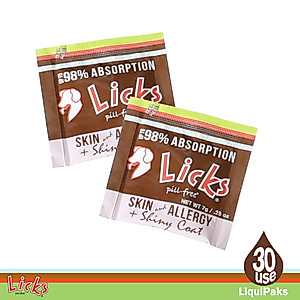 Licks Pill-Free Dog Skin and Allergy - Omega 3 Dog Allergy Relief - Dog Vitamins & Supplements for Itch Relief - Turmeric Supplement for Dog Skin - Gel Packets - 30 Use