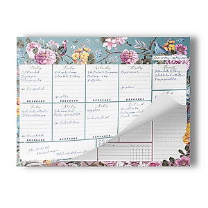 Peachly Weekly Tear Off Planner Pad - 52 Pages Desk Notepad with To Do List, Water Tracker and Habit Tracker 8.5 x 11 inches - Peony