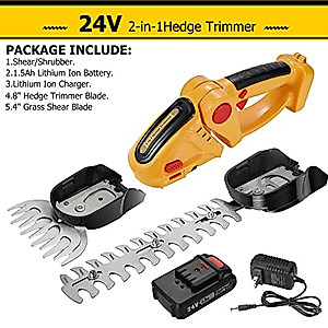 Cordless Grass Shear & Hedge Trimmer, 2 in 1 Handheld Shrubbery Trimmer Electric Grass Cutter, Lightweight Hedge Clipper with Rechargeable Battery and Charger for Garden and Lawn