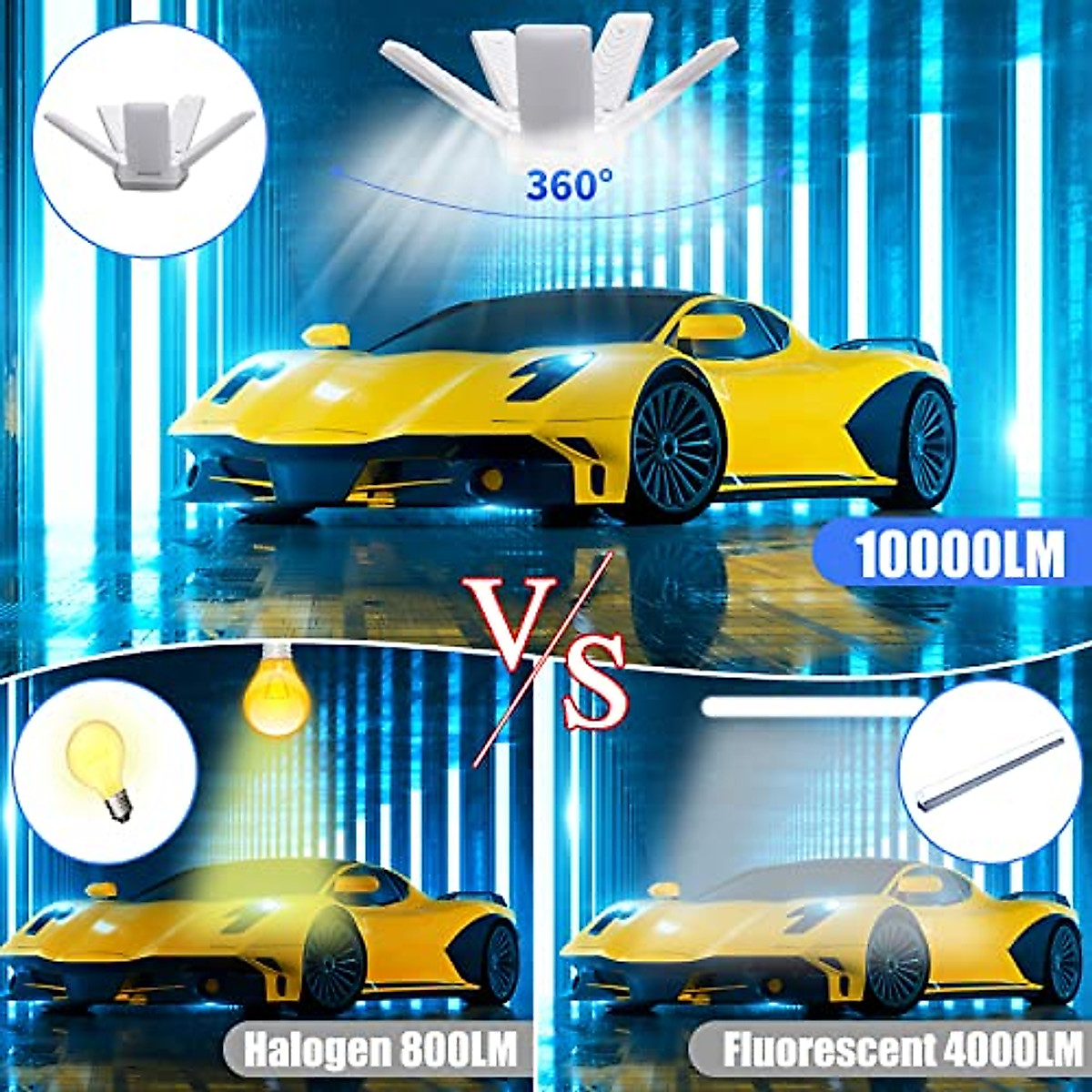 Coomoors Led Garage Lights 4 Pack, 100W LED Shop Light, 10000LM 6500K E26/E27 Garage Ceiling Light with 5 Adjustable Panels for Garage Workshop Basement Workbench Barn Warehouse