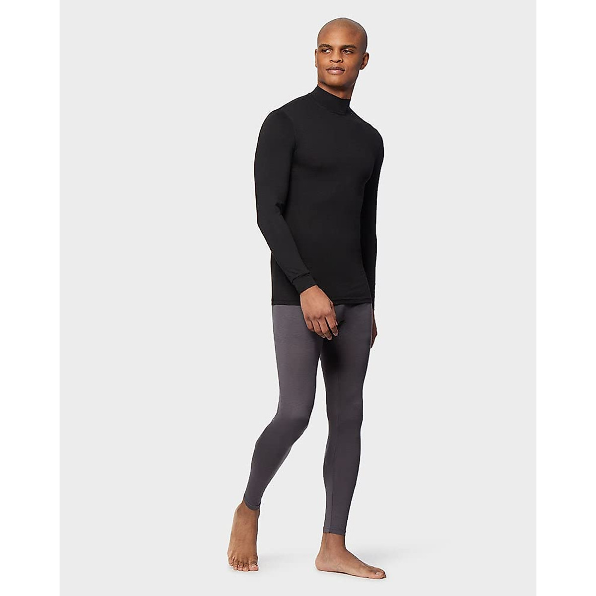 32 Degrees Men's Lightweight Baselayer Mock Top | Long Sleeve | Form Fitting | 4-Way Stretch | Thermal, Black, Large