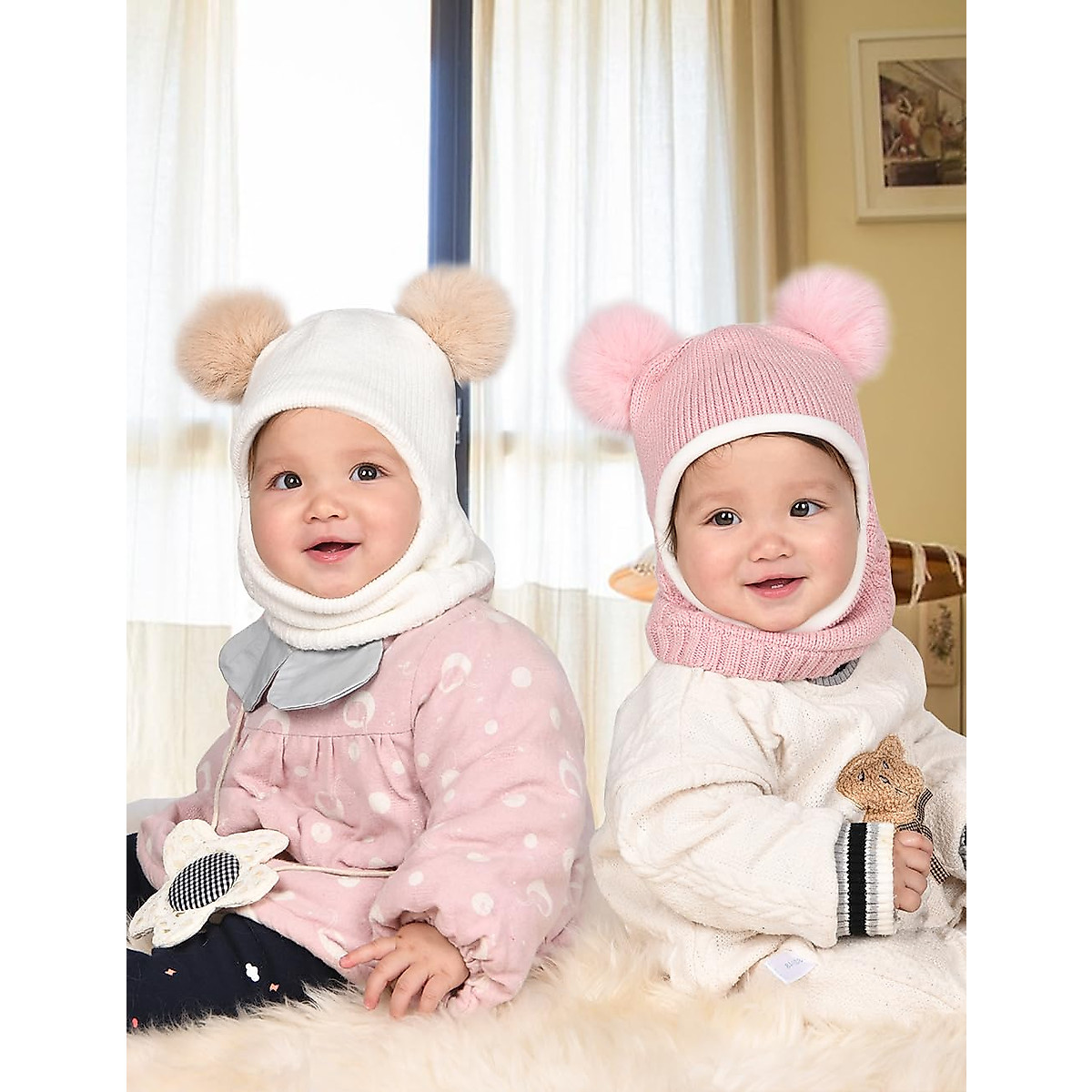 Camptrace Baby Toddler Winter Hat Scarf Set Pom Girls Boys Kids with Fleece Lined Beanie Snow Hat Hood