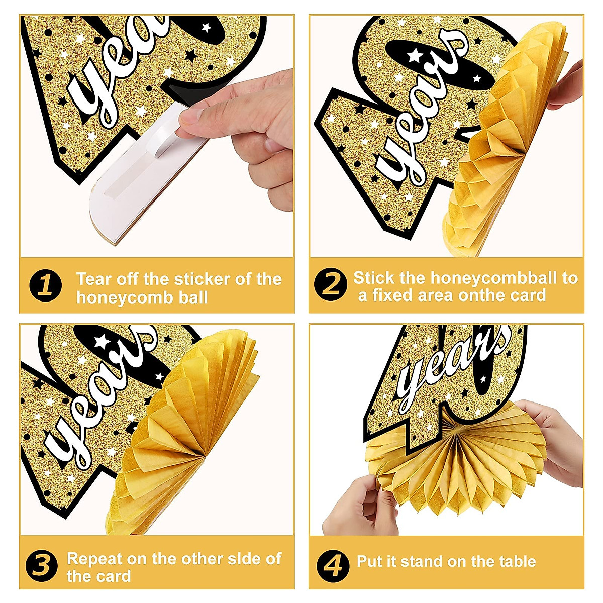 Happy 40th Anniversary Decorations Table Honeycomb Centerpiece, 8pcs 40 Wedding Anniversary Table Sign for Party, 40 Year Anniversary Party Supplies Table Topper Decor