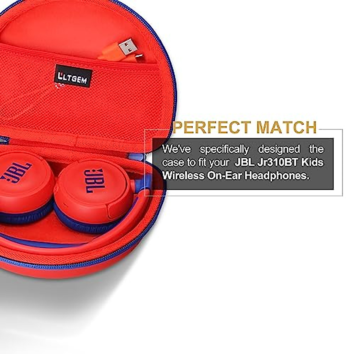 LTGEM EVA Hard Case for JBL Jr310BT, JR300BT Kids Wireless On-Ear Headphones - Red