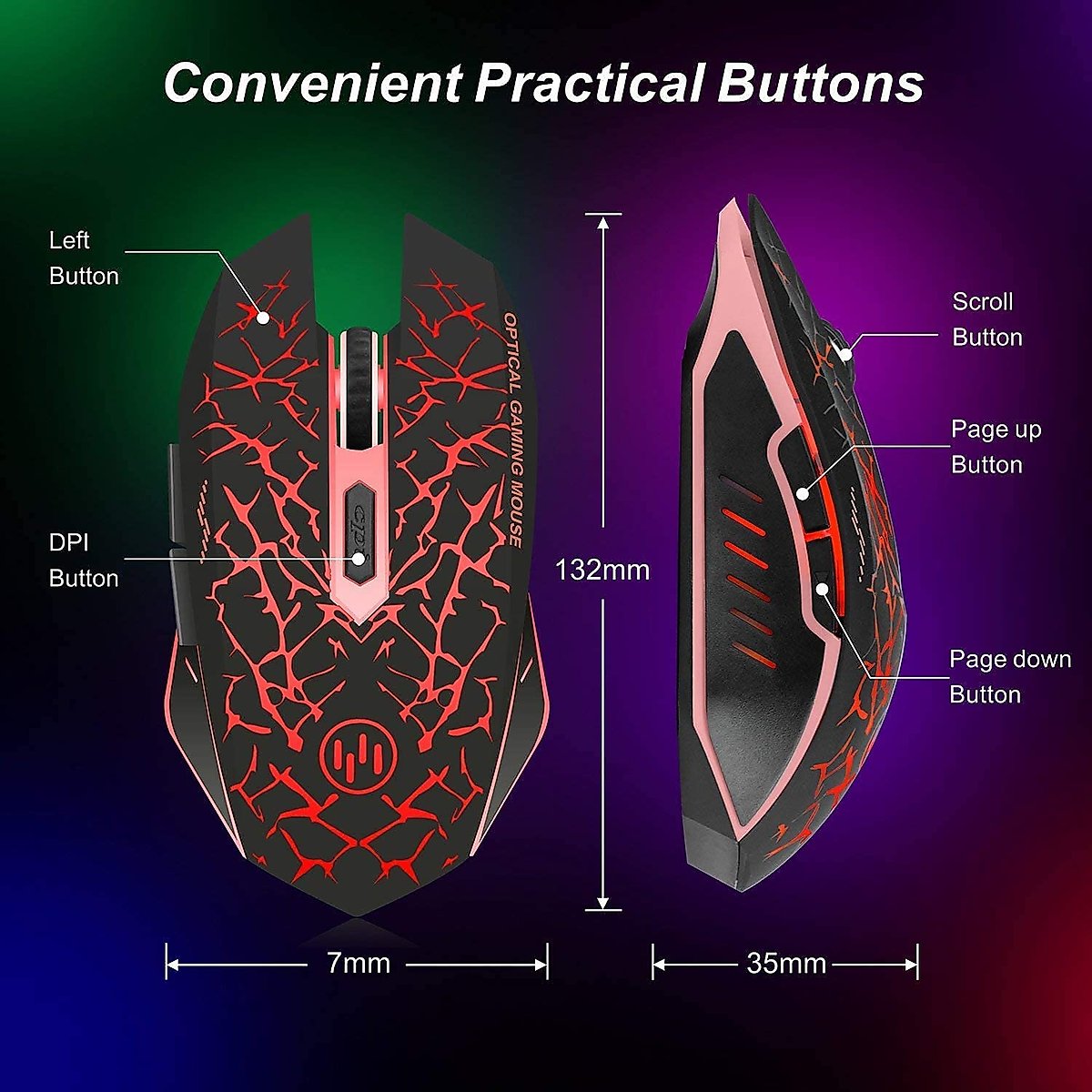 VEGCOO C12 Wireless Gaming Mouse,Rechargeable Mice Silent Click Cordless Mouse with 6 Buttons PC Gaming Mice Advanced Technology with 2.4GHZ Up to 2400DPI for PC Laptop (Red)