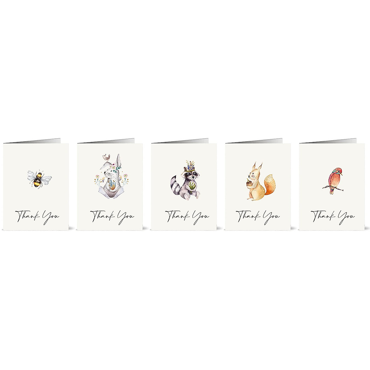 the lazy panda card company 20 x Watercolor Animal Thank You Cards with Envelopes