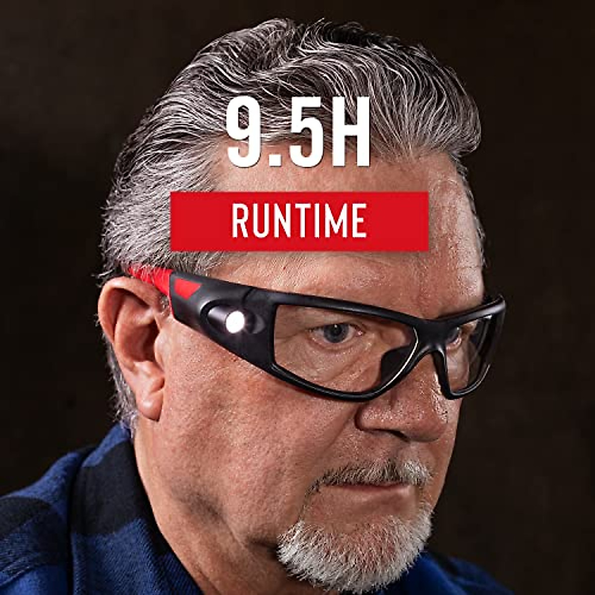 Coast SPG400 Rechargeable Lighted LED Safety Glasses with Built-In Inspection Beam, Scratch Resistant Interchangeable Lenses Black/Red