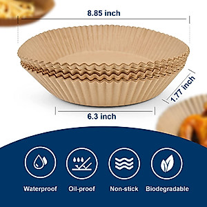 100 Pcs Air Fryer Disposable Paper Liners, Round Air Fryer Paper Liners, Natural Parchment, Nonstick, Oil Resistant, Food Grade Paper Liners for Baking Baking Microwaves (6.3")