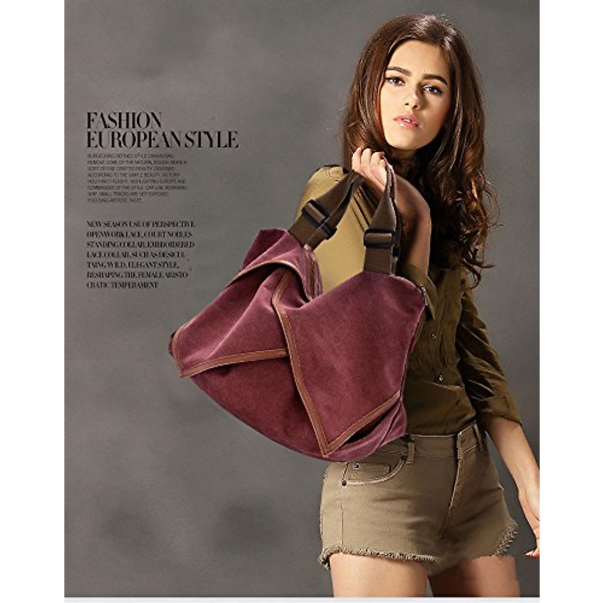 Canvas Sling Purses Large Shoulder Bags for Women with Multi Pockets for Hiking Picnic Travel Handbag (Retro Red)