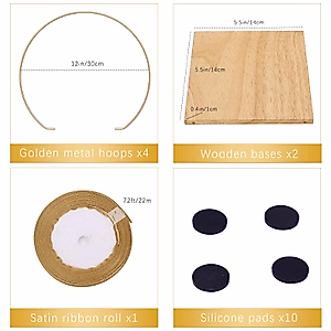 Sntieecr 2 Pack Metal Floral Hoop Centerpiece for Table, Gold Hoop Centerpiece with Stand, Floral Ring Wreath for Making Wedding Crafts, Party, Home Table Decoration