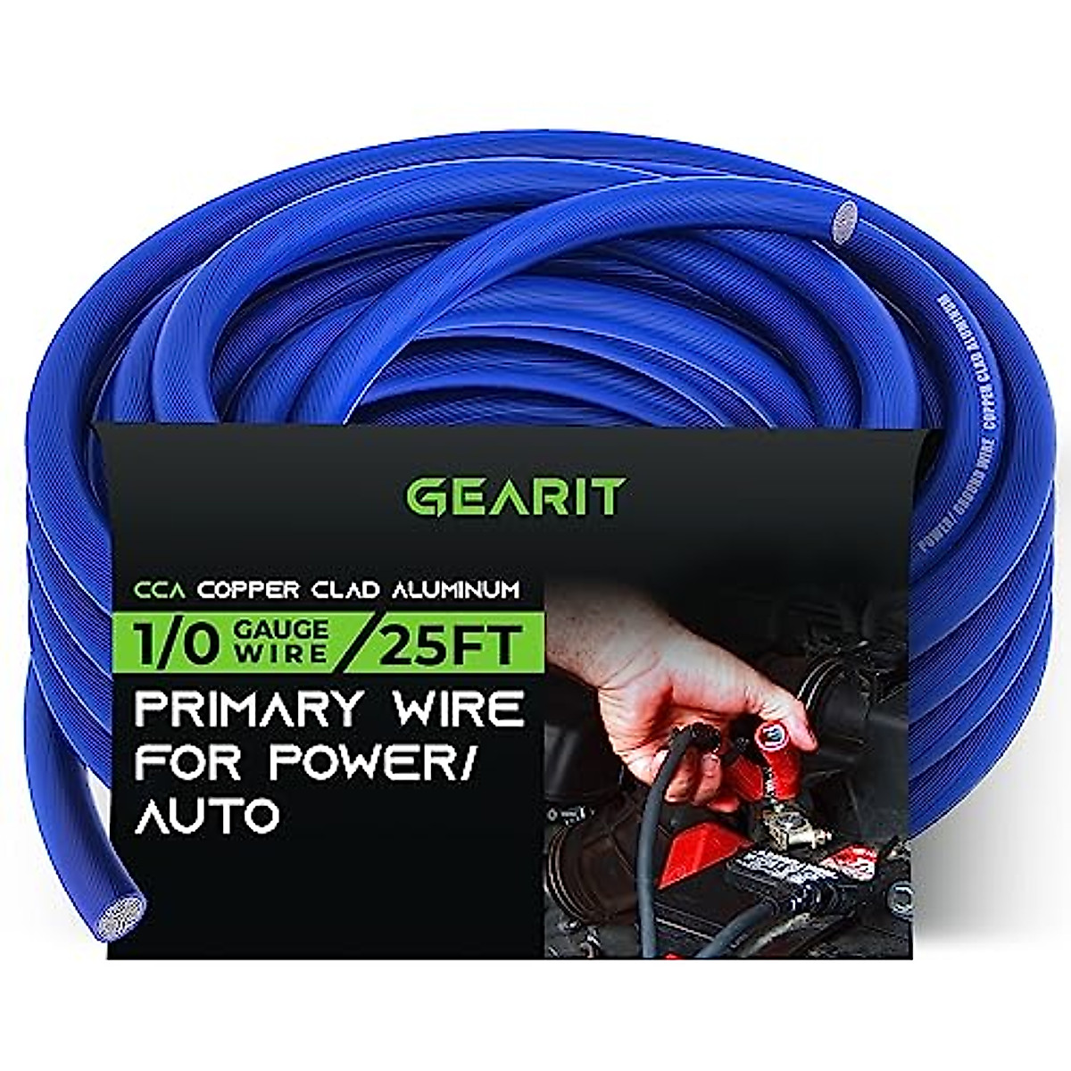 GearIT 1/0 Gauge Wire (25ft - Blue Translucent) Copper Clad Aluminum ...