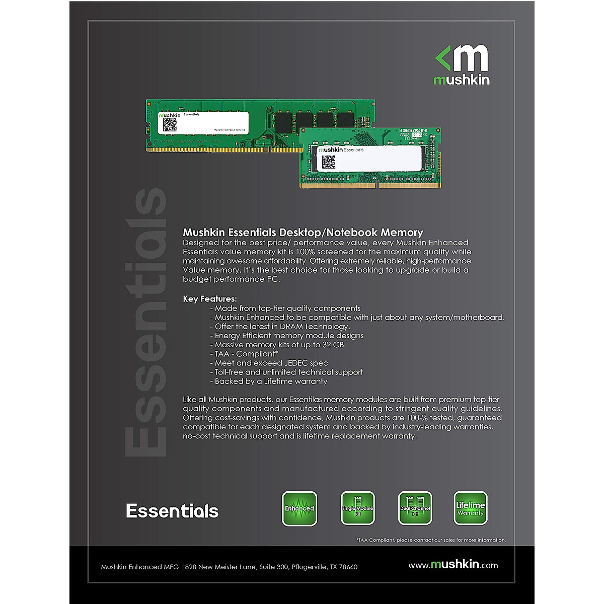 Mushkin Essentials – DDR4 Laptop DRAM – 32GB (2x16GB) SODIMM Memory Kit – 3200MHz (PC4-25600) CL-22 – 260-pin 1.2V Notebook RAM – Dual-Channel – Low-Voltage – (MES4S320NF16GX2)