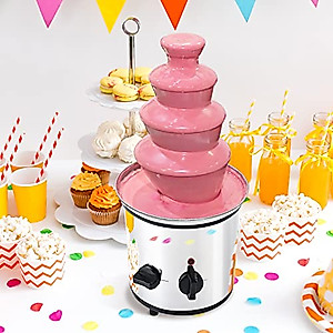 Chocolate Fountain, 4 Tiers Electric Melting Machine Chocolate Fondue Fountain Set with 6pcs Stainless Steel Forks, 4-Pound Capacity, Stainless Steel Cascading Fondue Heat Motor Controls Pot for Nacho Cheese, BBQ Sauce, Ranch