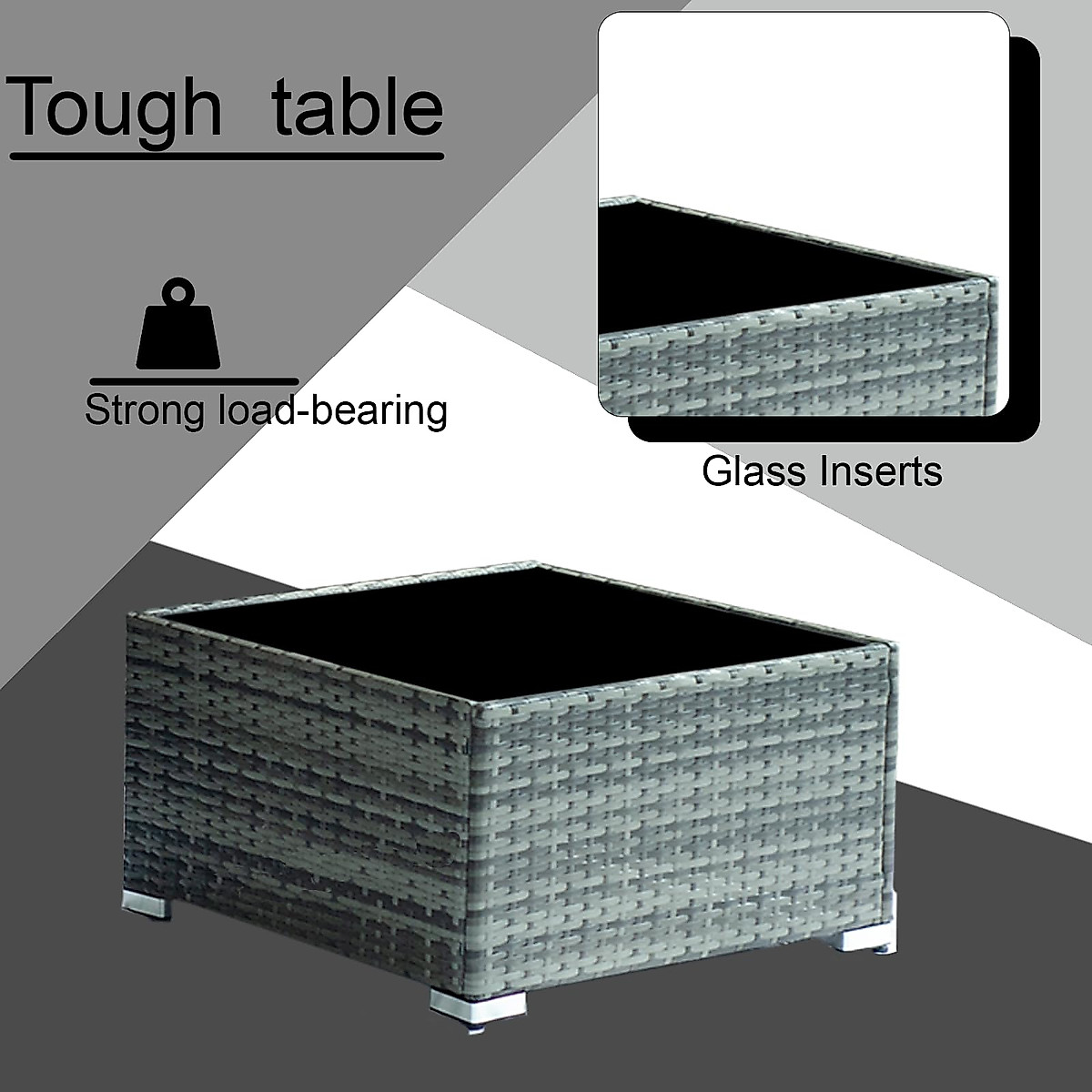 Generic 7-Piece Patio Furniture Set Wicker Sectional Outdoor Sofa Set with Coffee Table and Pillows, All Weather Assembled Patio Furniture for Apartment, Garden, Backyard and Poolside (Grey-Blue)