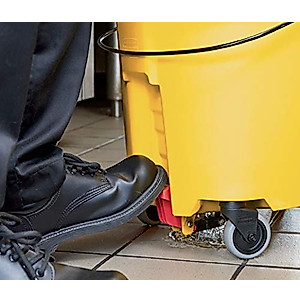Rubbermaid Commercial WaveBrake 2.0 44 QT Down-Press Mop Bucket and Wringer with Foot Drain, Yellow (FG757688YEL)