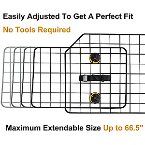 NOAMOO 38-66.5 Inches Dog Car Barrier for SUVs, Van, Vehicles, Adjustable Large Pet Barriers, Universal Fit Heavy-Duty Wire Mesh Dog Guard, Pet Divider Gate for Truck Cargo Area, Safety Car Divider