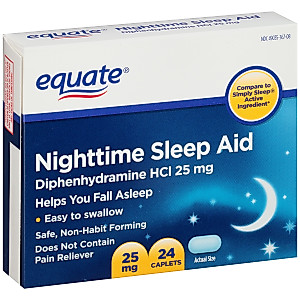Equate - Nighttime Sleep Aid 25 mg, 24 Mini-Caplets (Compare to SimplySleep)