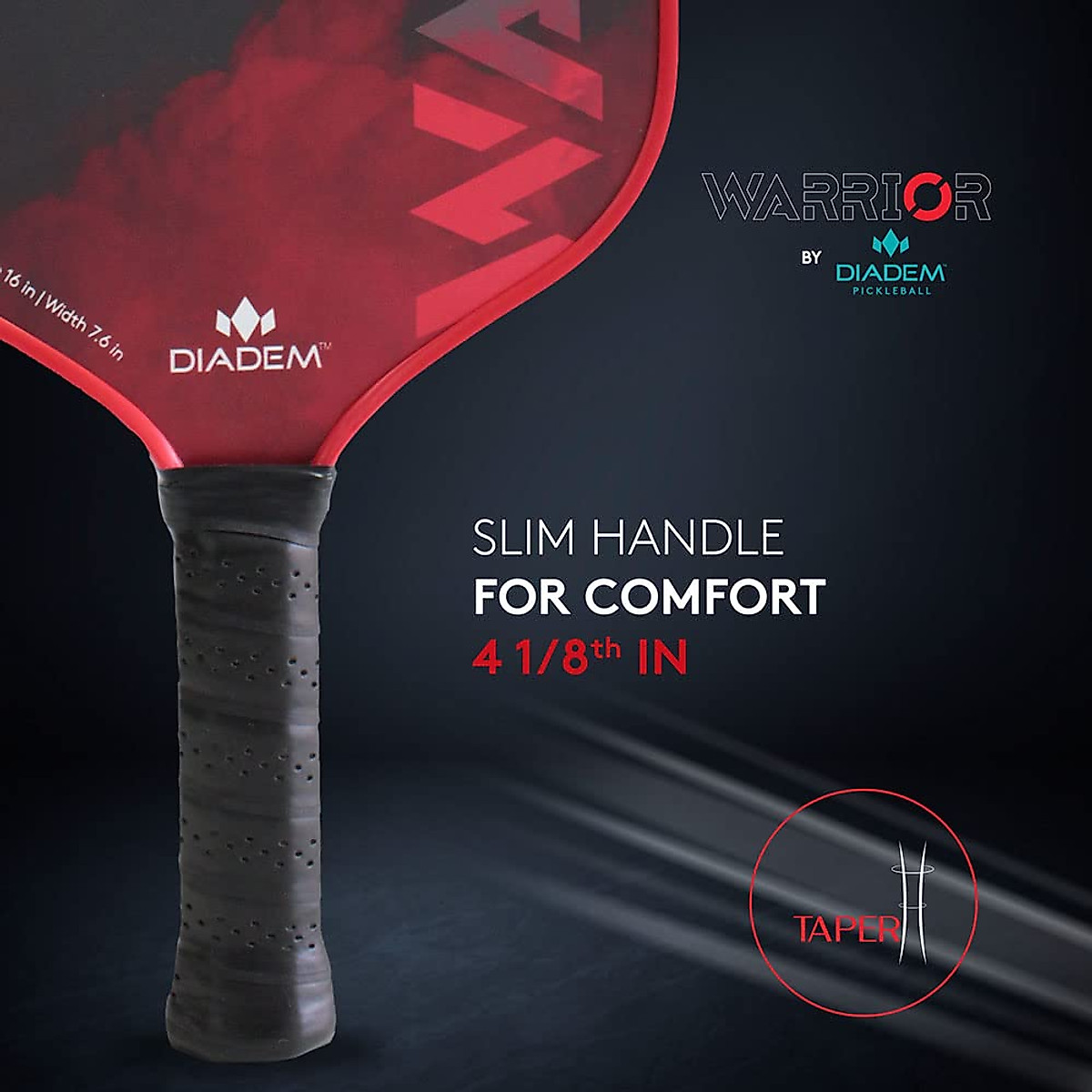 Diadem Warrior Pickleball Paddle | 3X L-Core Hybrid Nomex Polymer Honeycomb Core, Grit Paint Surface for Spin, Control and Power | Indoor/Outdoor | USAPA Approved (Red)