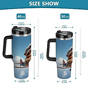 Exnundod 3d Sloth Driving Airplane Tumbler with Handle 40oz and Straw Insulated Tumblers Leak-proof Water Bottle for Car Travel