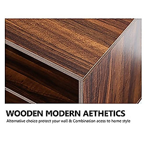 FITUEYES TV Stand with Mount for 32-70 inch TVs, Swivel Floor Entertainment Center with Wood Console Holds Up to 110 Pounds For Living Room, Bedroom (Walnut Television Stands)