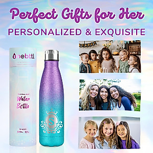 Personalized Water Bottles for Girls, Girly Gifts for Teens, Tweens, Women on Birthday, Christmas, Cute Insulated Bottles With No Straw for School, S