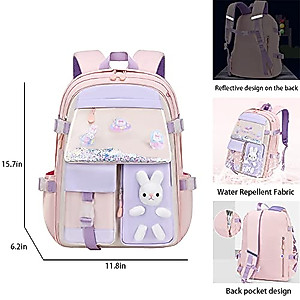 Rcuyyl Cute Bunny Backpack,Kawaii Backpack for School Girls Large Capacity Waterproof Bookbag Casual Bookbag Outdoor Daypack