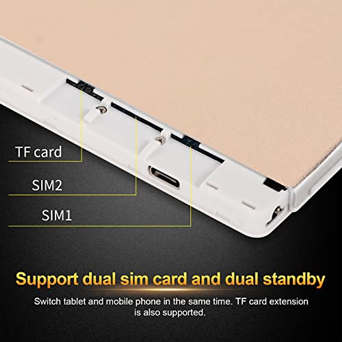 PUSOKEI 8in Android Tablet, Octa Core CPU 4GB RAM 64GB ROM(128GB Expandable Storage), HD IPS Touch Screen, 8MP Dual Camera, Bluetooth, WiFi, Dual SIM Slot, USB C Calling Tablet(Gold)