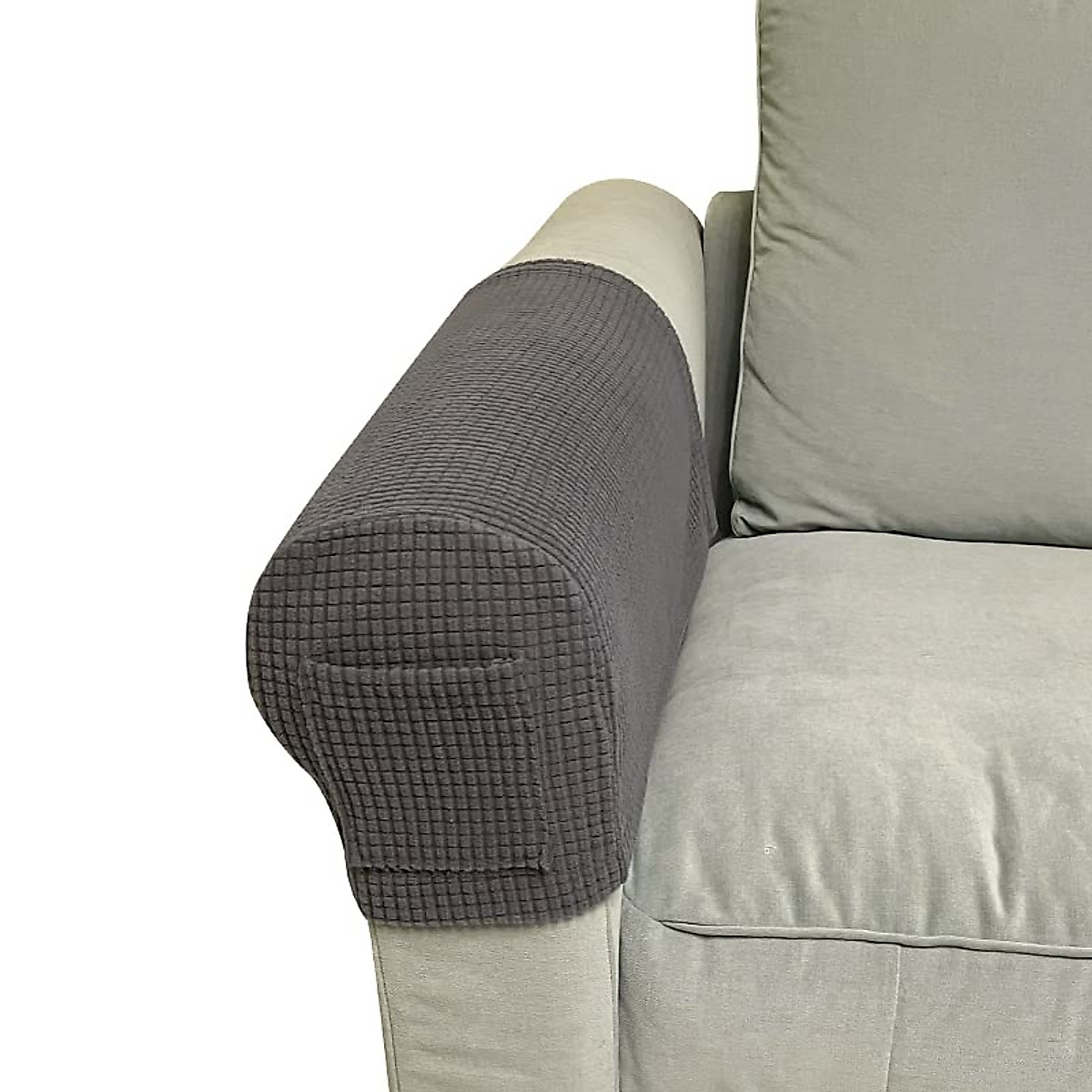 Set of 2 Sofa Armrest Cover Soft Stretch Arm Cover for Recliners Sofas Chairs Washable Arm Covers Couch Furniture Armrest Protector Covers with Pocket (Grey)