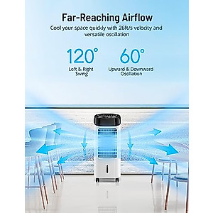 Paris Rhône Evaporative Air Cooler, 3-in-1 Portable Air Conditioners, Air Conditioner Portable for Room, Windowless AC Fan with Remote,120° Oscillation, 3 Wind Speeds, Swamp Cooler for Bedroom Office