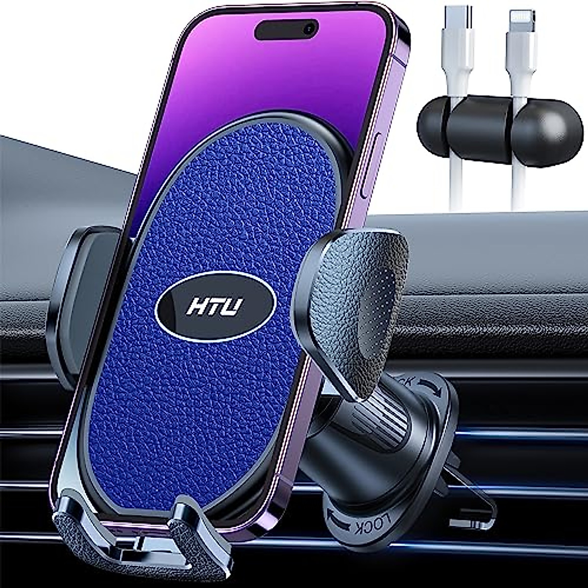 【Military-Grade】Car Phone Holder,【Strongest & Longest Steel-Hook】Car VentMount, Handsfree360° Adjustable AutomobileCradle AirClip Stand for iPhone 15 14 13 12 Pro Max Samsung Universal, Dark Blue